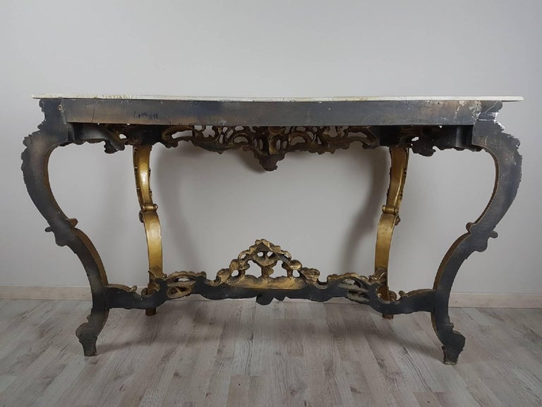 20th Century Italian Baroque Style Carved and Gilded Wood Console Table ...