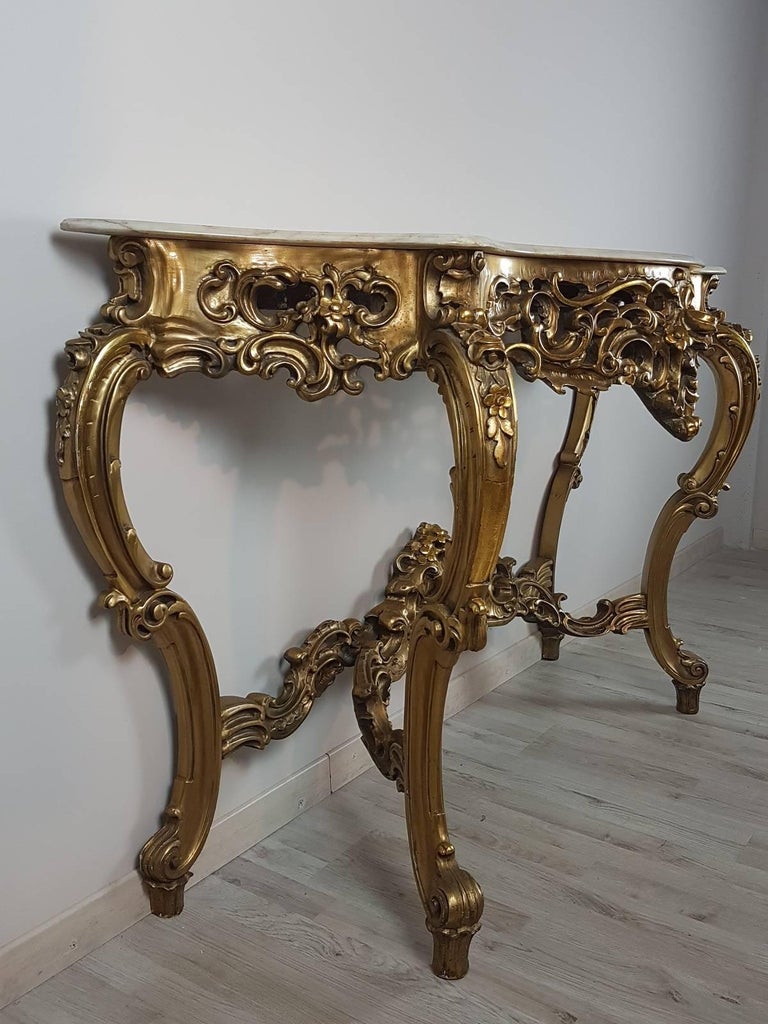 20th Century Italian Baroque Style Carved and Gilded Wood Console Table ...