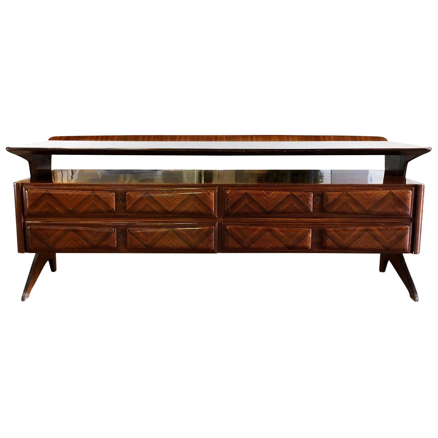 Vittorio Dassi Walnut, Sycamore and Brass Credenza, Sideboard Italy ...