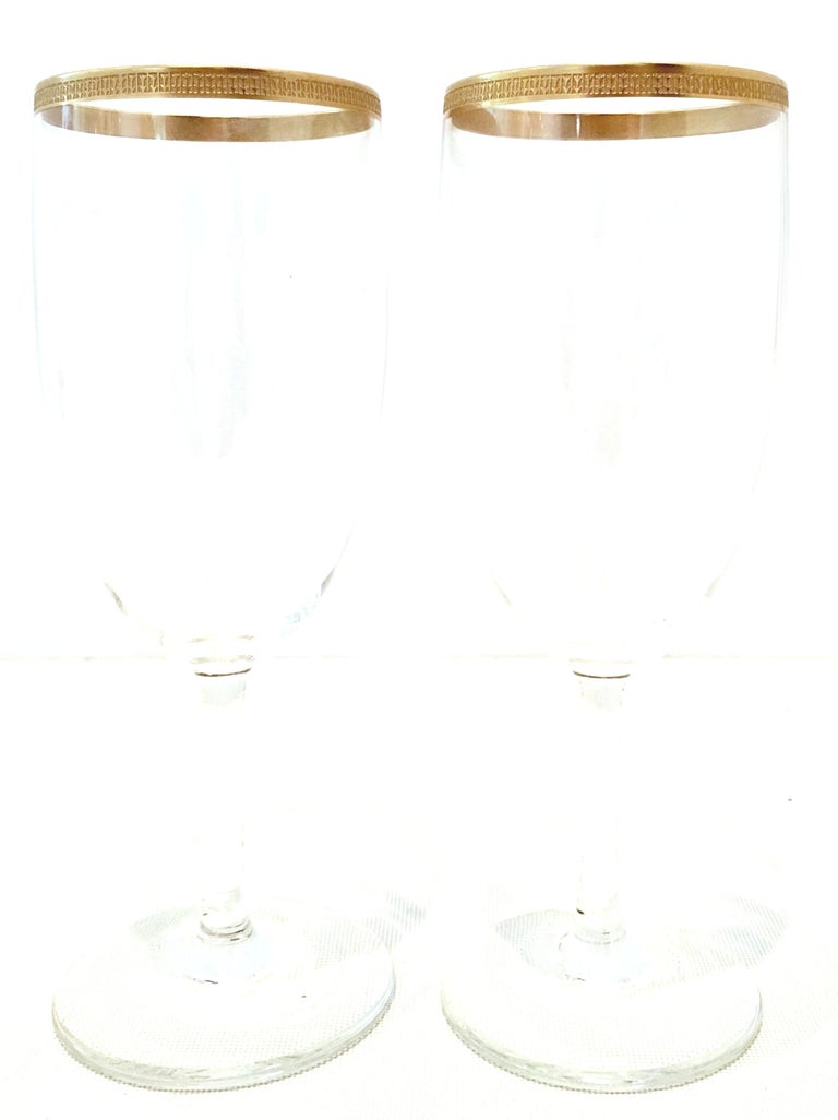 20th Century Italian Crystal and 22-Karat Gold Rim Stem Glasses, Set of ...