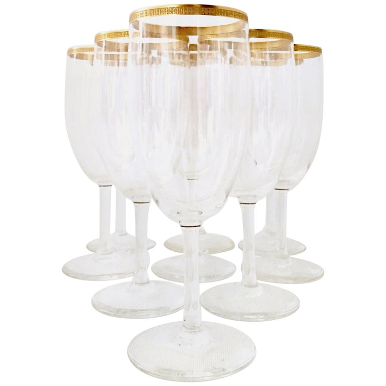 20th Century Italian Crystal and 22-Karat Gold Rim Stem Glasses, Set of ...
