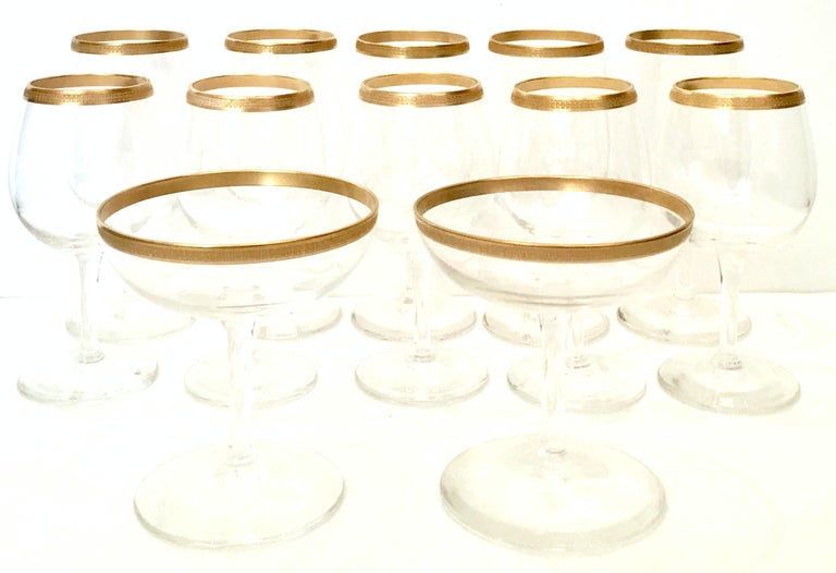 20th Century Italian Crystal and 22-Karat Gold Rim Stem Glasses, S/12 ...