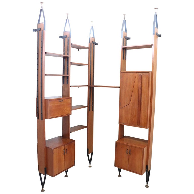 20th Century Italian Design Ceiling, Floor Modular Corner Bookcase in ...