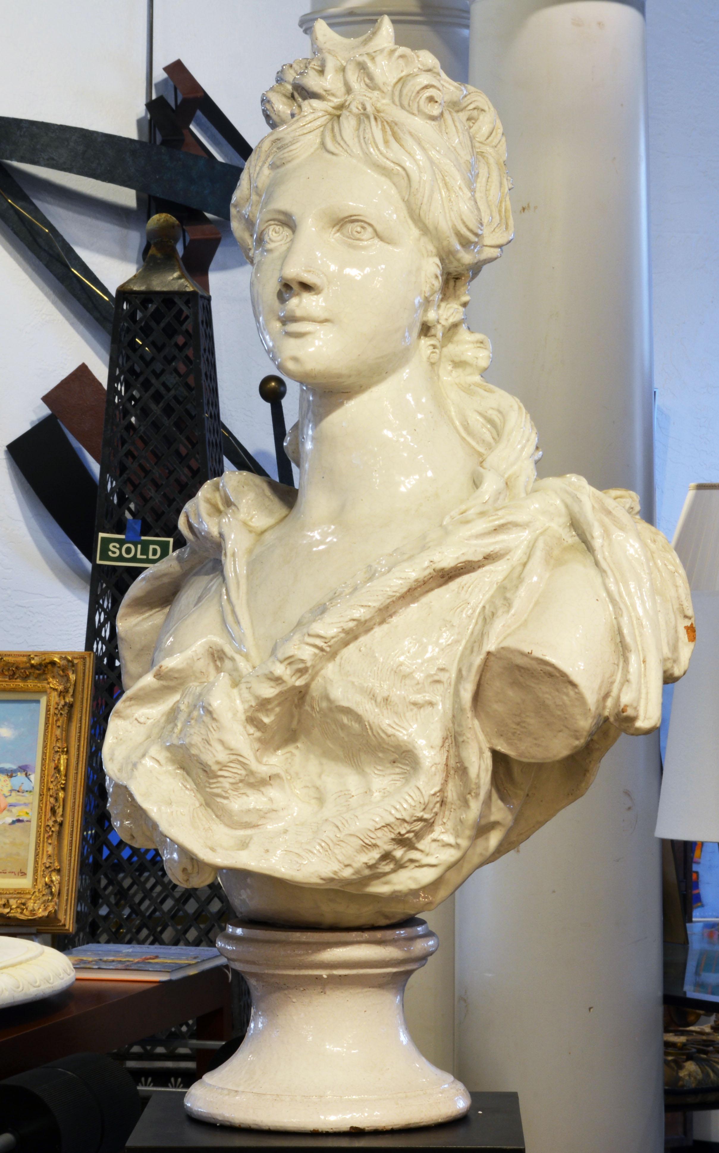 20th Century Italian Glazed Terracotta Bust of a Young Noble Woman at ...