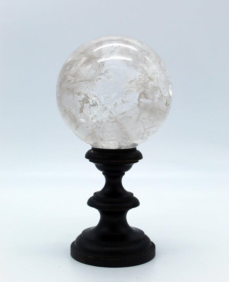 20th Century Italian Grand Tour Sculpture Rock Crystal Sphere on Wood ...