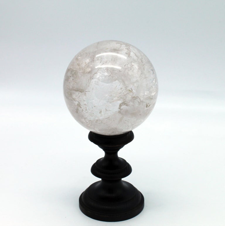 20th Century Italian Grand Tour Sculpture Rock Crystal Sphere on Wood ...