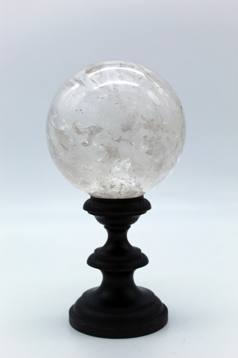 20th Century Italian Grand Tour Sculpture Rock Crystal Sphere on Wood ...