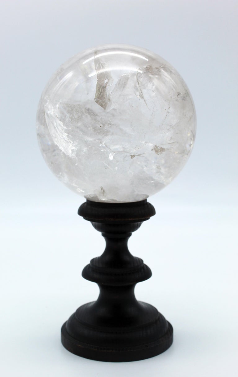 20th Century Italian Grand Tour Sculpture Rock Crystal Sphere on Wood ...