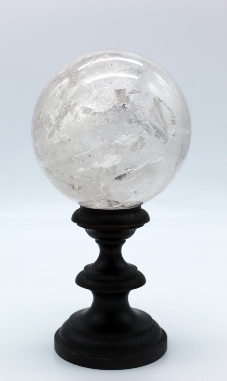 20th Century Italian Grand Tour Sculpture Rock Crystal Sphere on Wood ...