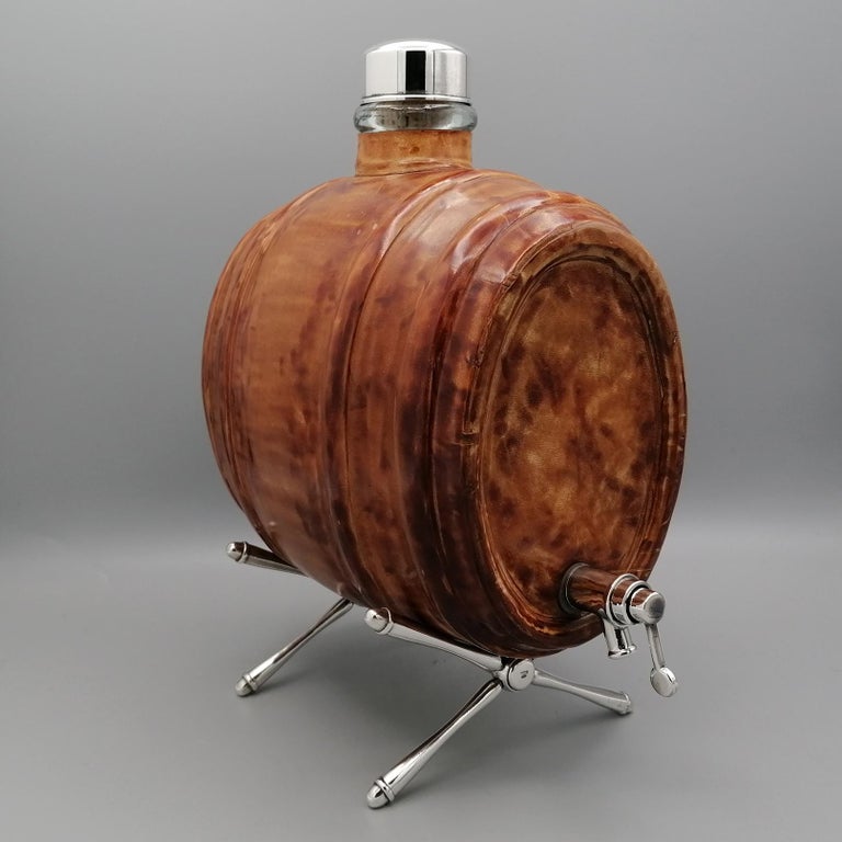 20th Century Italian Leather and Sterling Silver Barrel For Sale at 1stDibs