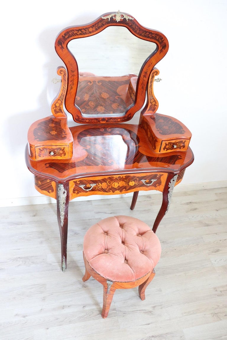 20th Century Italian Louis XV Style Inlay Wood Dressing Table with ...
