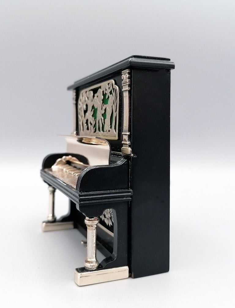 20th Century Italian Miniature Mahogany Piano Sterling Silver Details ...