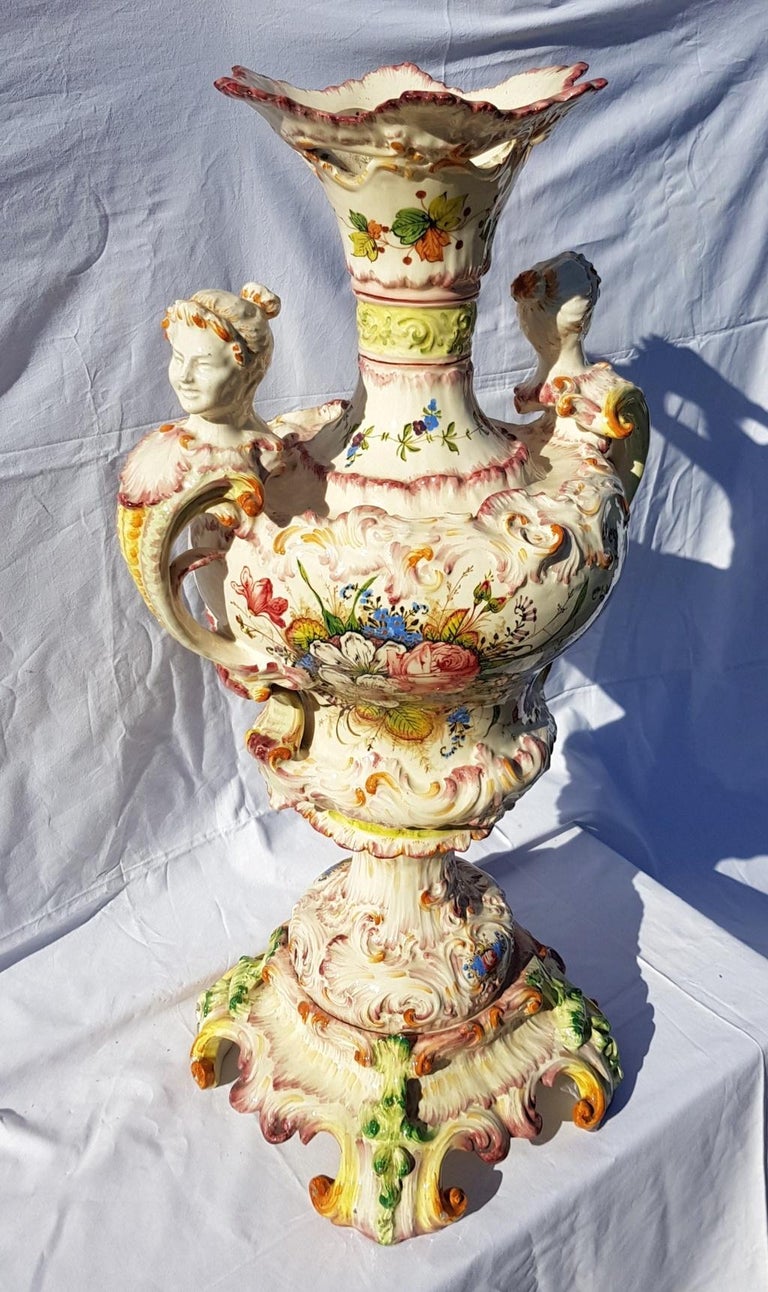 20th Century Italian Majolica Center Vase, Italy Liberty Art Nouveau ...