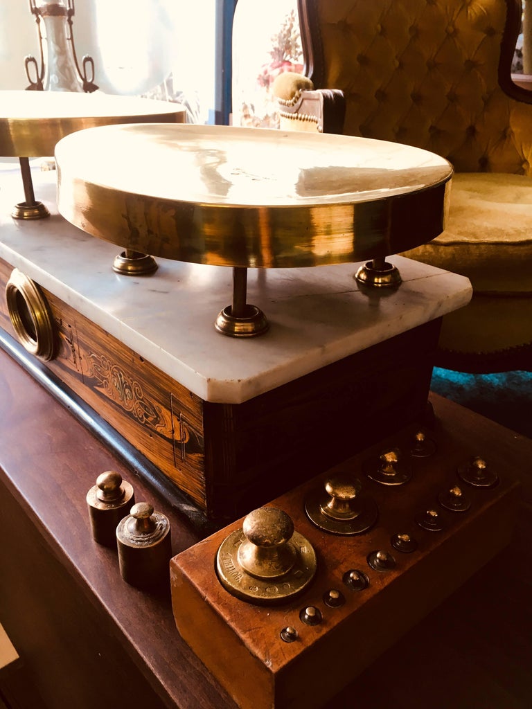 20th Century Italian Marble-Top Balance Scale with Complete Set of ...