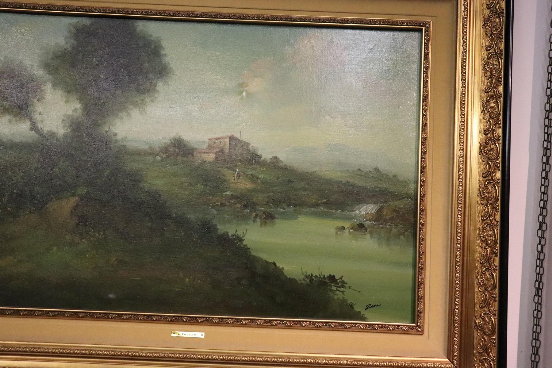 20th Century Italian Oil Painting on Canvas Landscape with Golden Frame ...