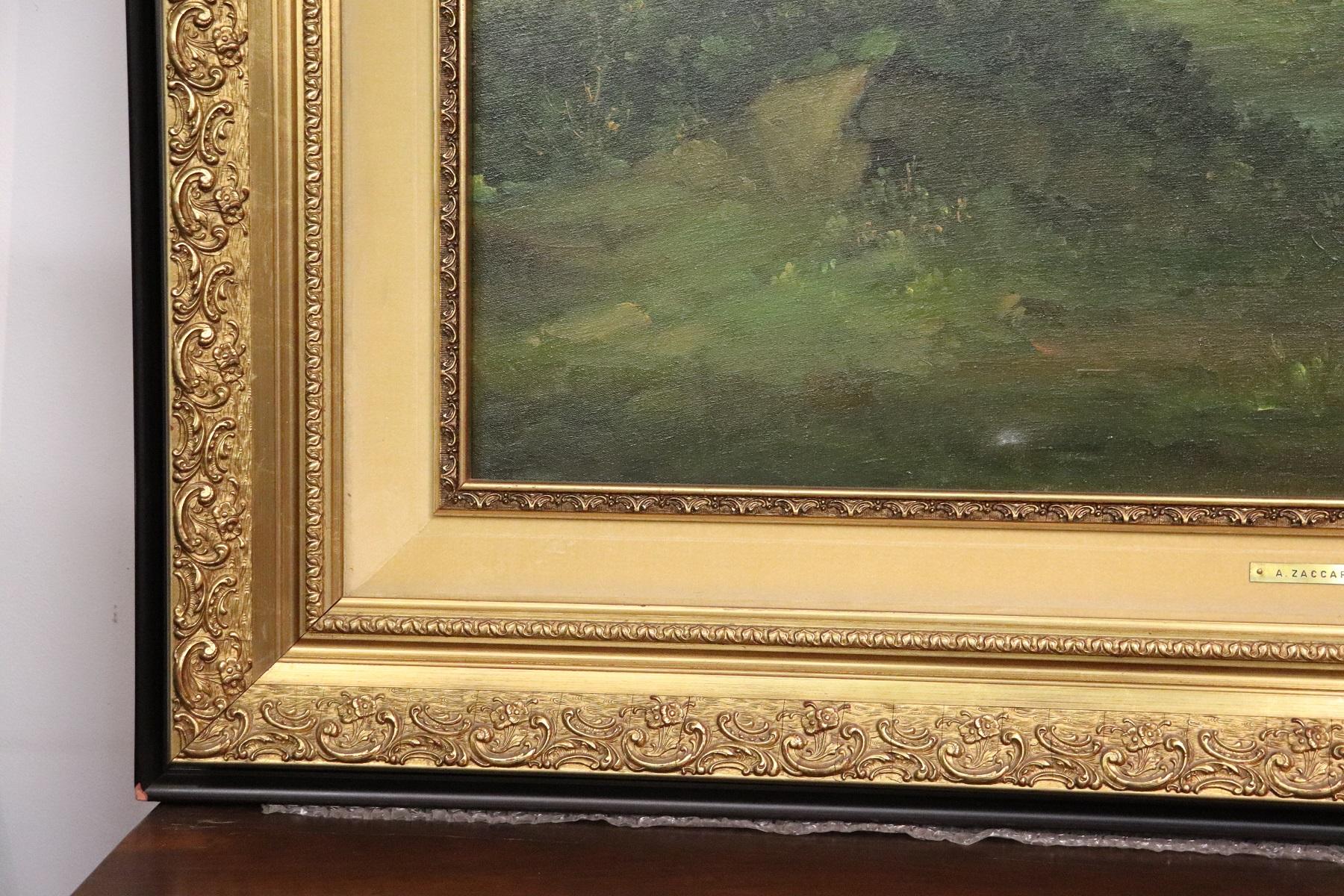 20th Century Italian Oil Painting on Canvas Landscape with Golden Frame ...