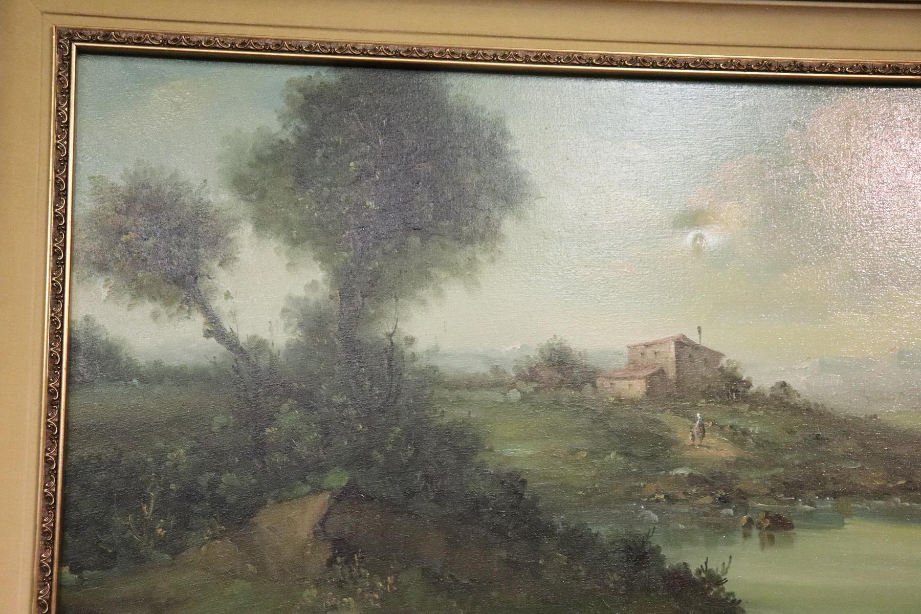 20th Century Italian Oil Painting on Canvas Landscape with Golden Frame ...