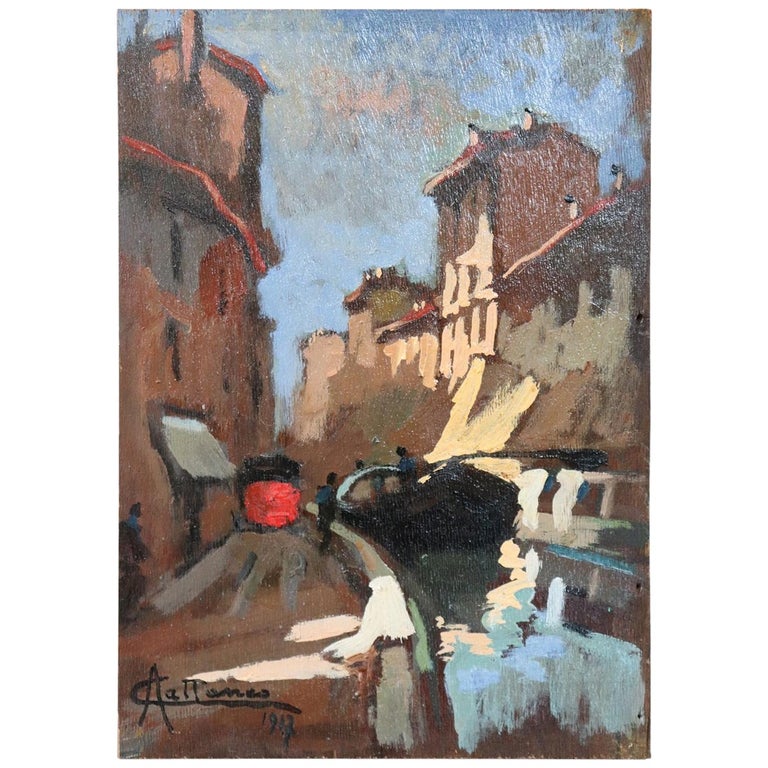 20th Century Italian Oil Painting on Wood Panel by Achille Cattaneo ...