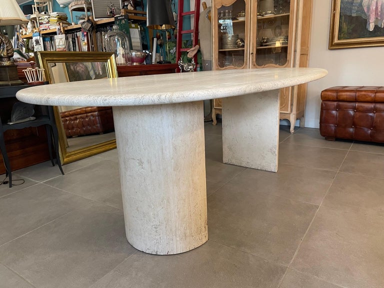 20th century Italian Ovale Travertine Dining Table, 1980s For Sale at ...