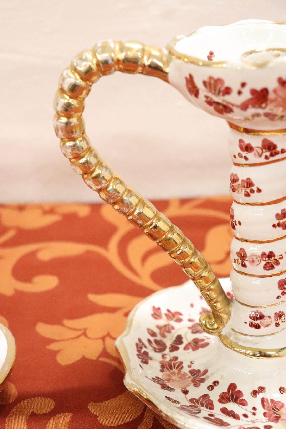 20th Century Italian Pair of Hand Painted Ceramic Candlesticks by ...