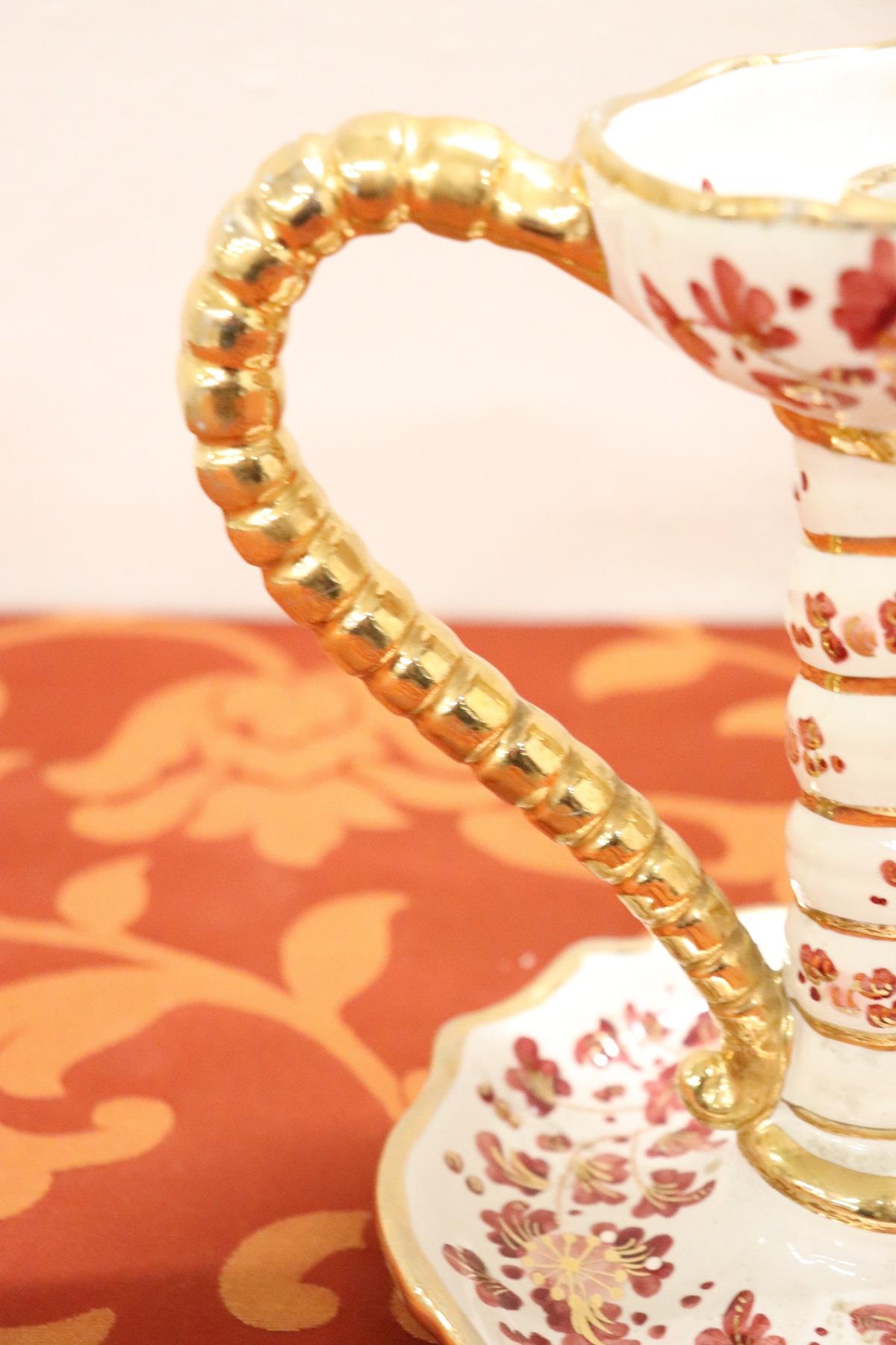 20th Century Italian Pair of Hand Painted Ceramic Candlesticks by ...