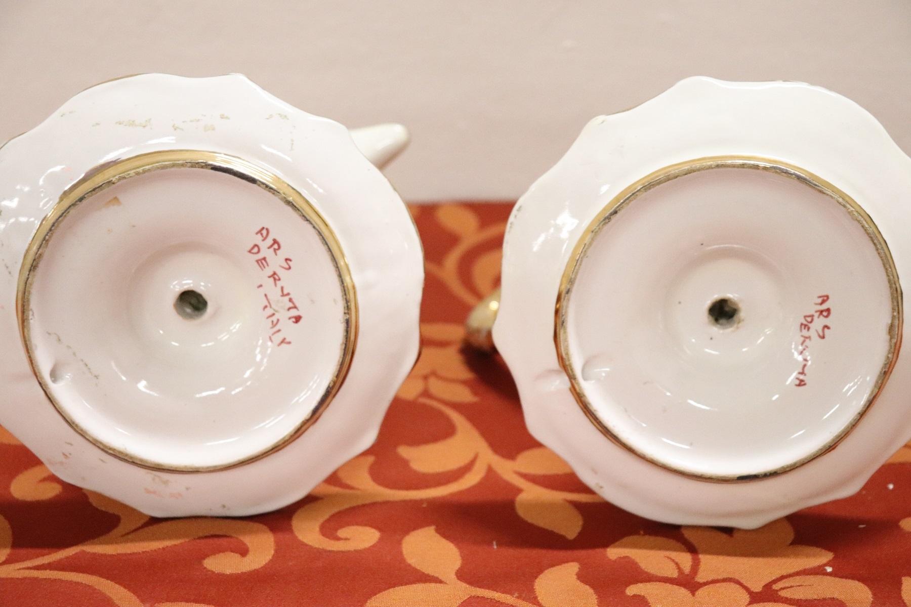20th Century Italian Pair of Hand Painted Ceramic Candlesticks by ...