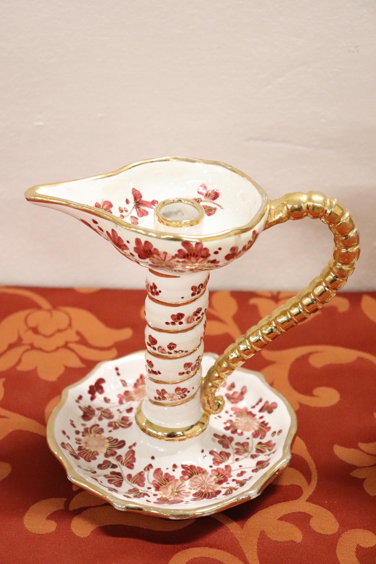 20th Century Italian Pair of Hand Painted Ceramic Candlesticks by ...