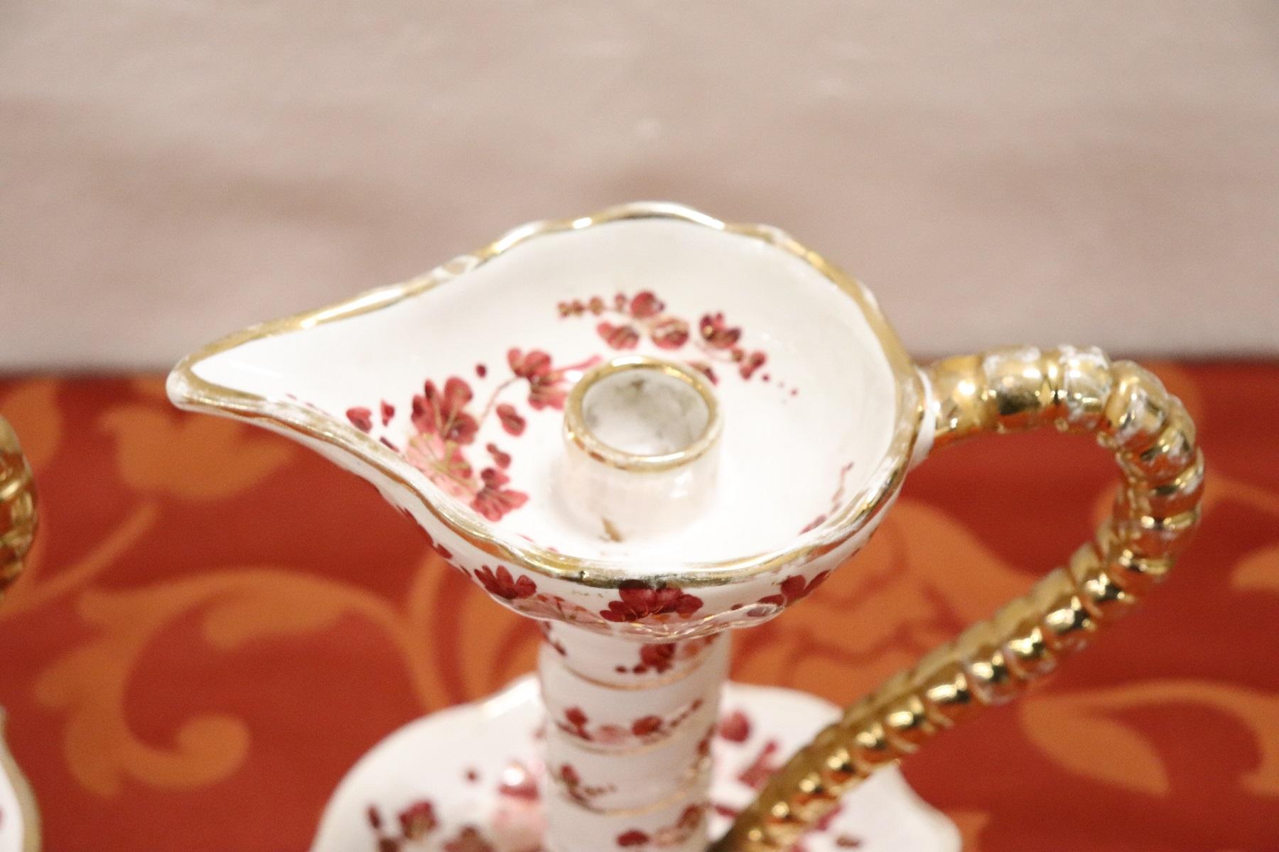 20th Century Italian Pair of Hand Painted Ceramic Candlesticks by ...