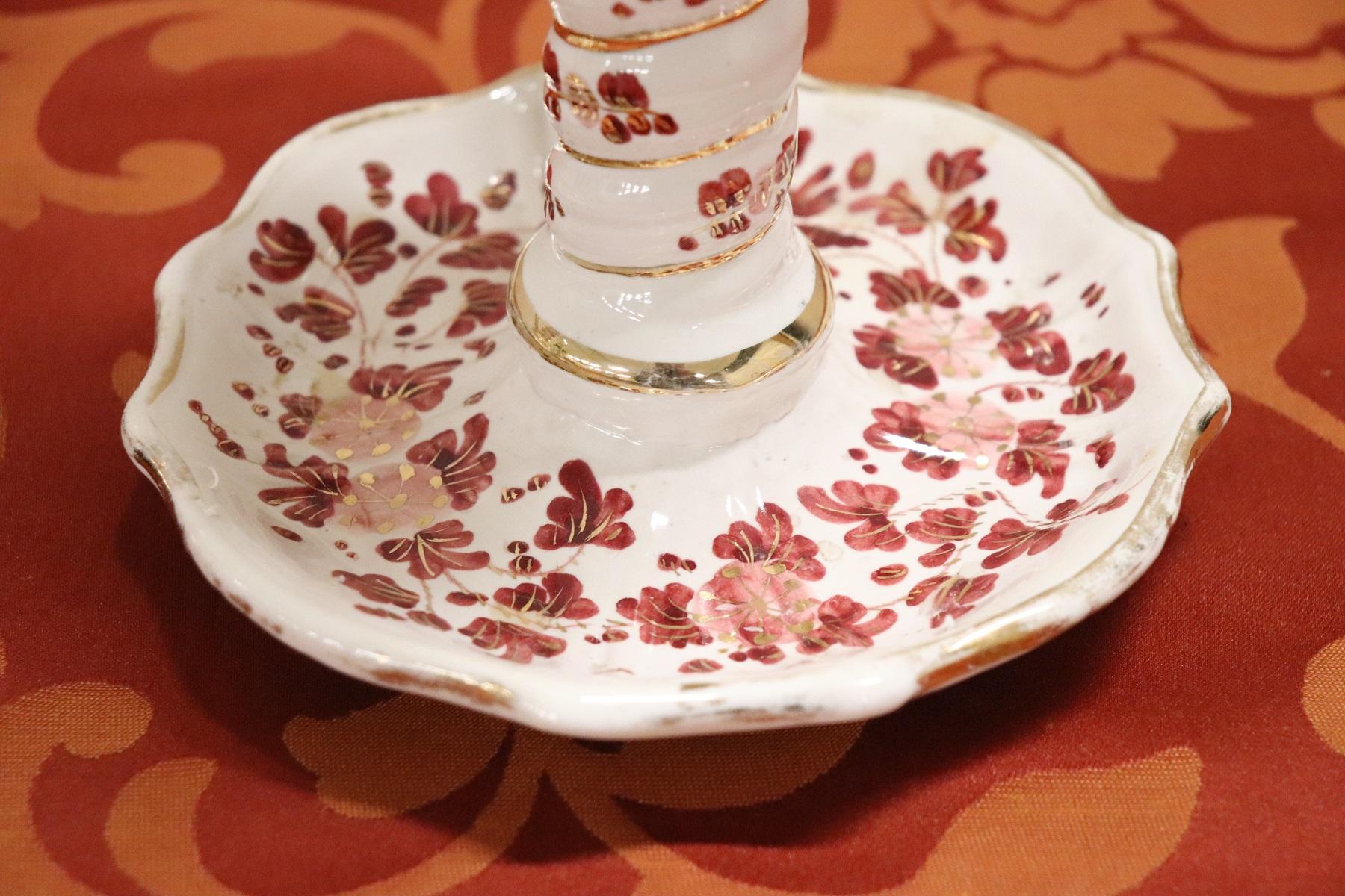 20th Century Italian Pair of Hand Painted Ceramic Candlesticks by ...
