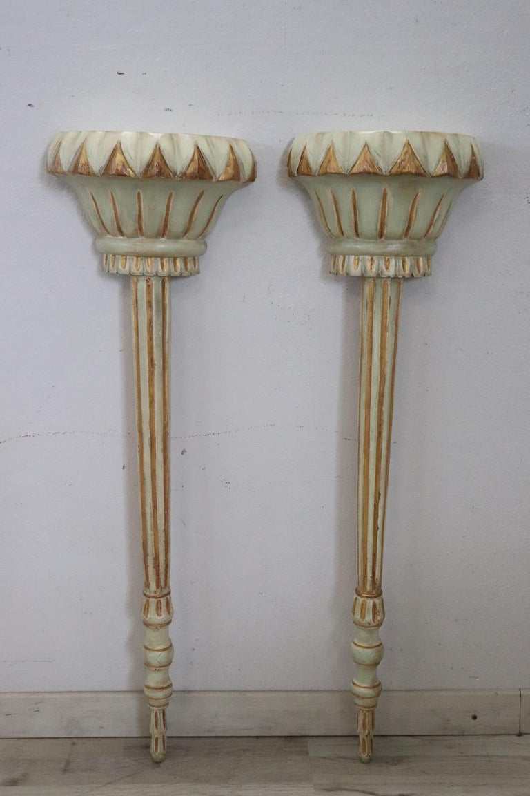 20th Century Italian Pair of Wall Shelf in Lacquered and Gilded Wood ...