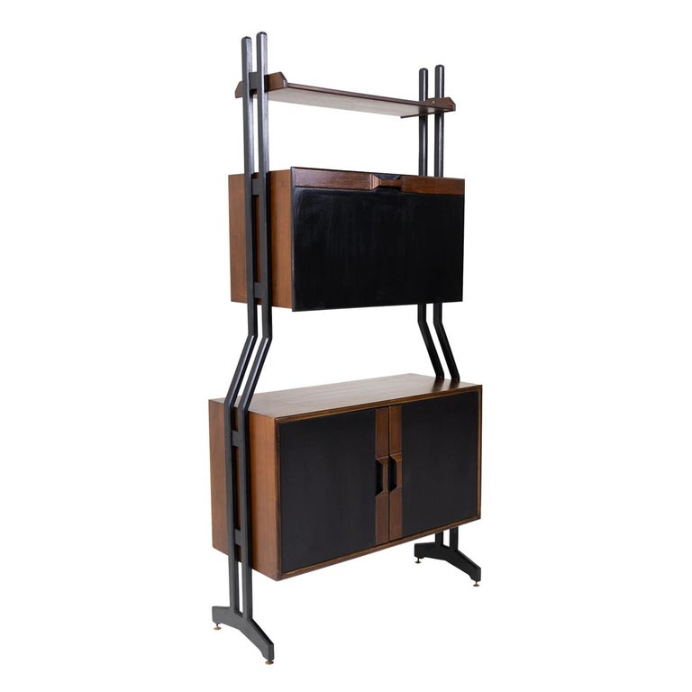 20th Century Italian Pair of Walnut Shelves, Rosewood Cabinets by ...