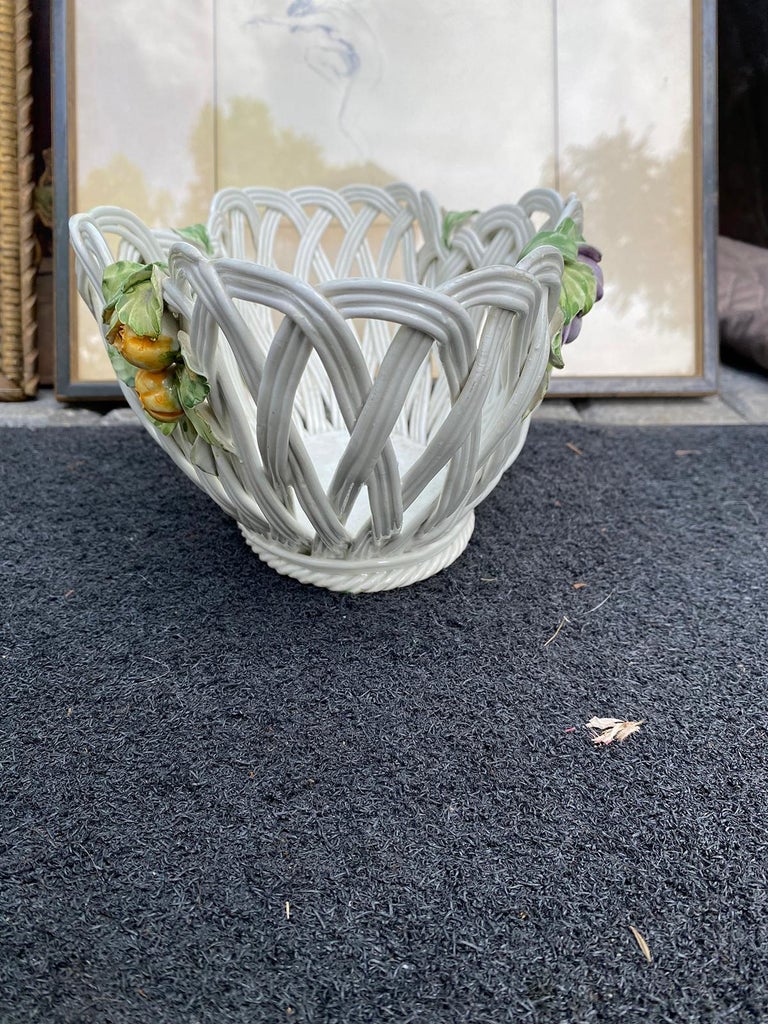 20th Century Italian Reticulated Creamware Basket with Fruit, Marked ...