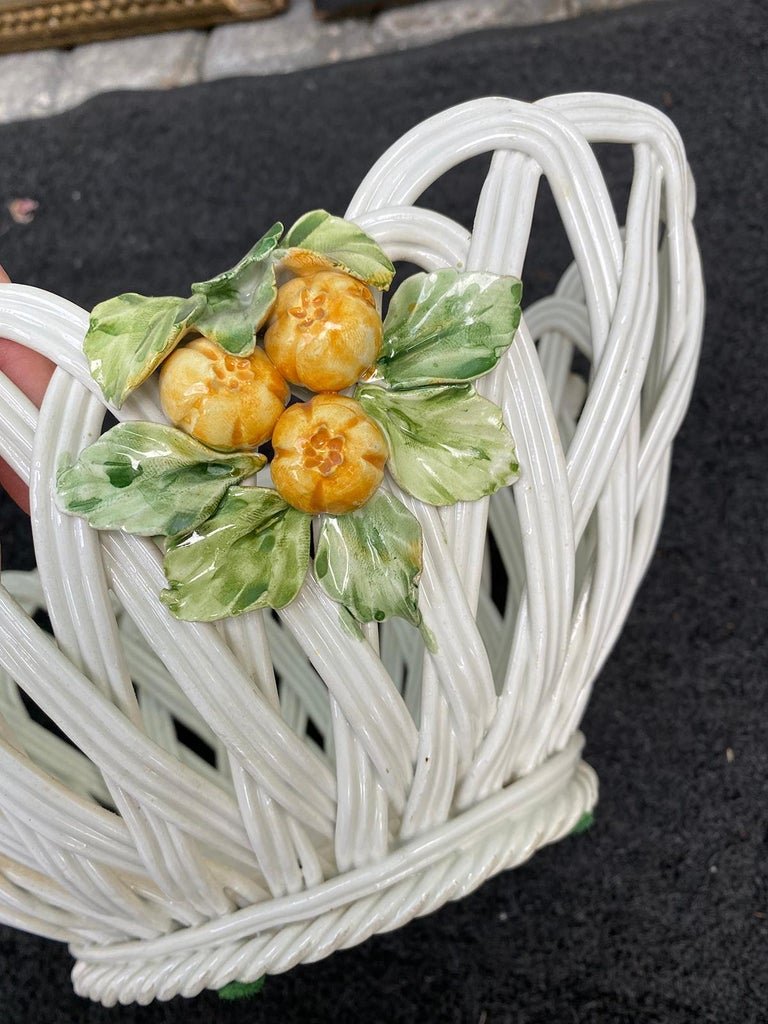 20th Century Italian Reticulated Creamware Basket with Fruit, Marked ...