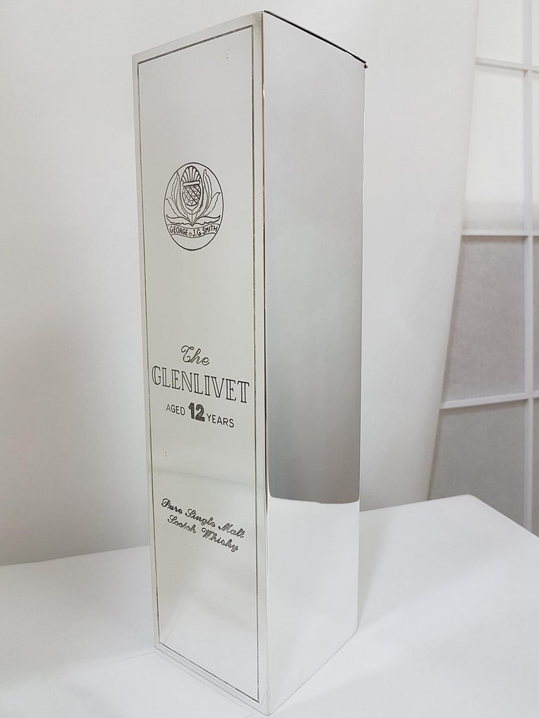 20th Century Italian Silver Engraved Whisky Bottle Holder "Glenlivet ...