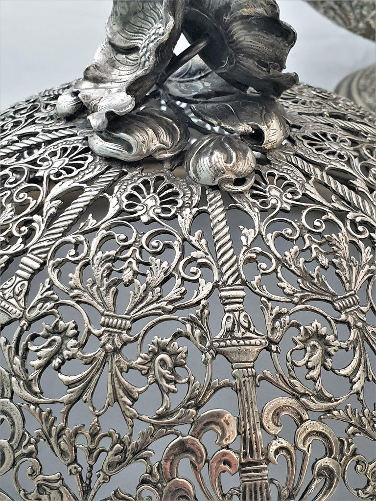 20th Century Italian Silver Fretwork Basket with Cover by Messulam ...