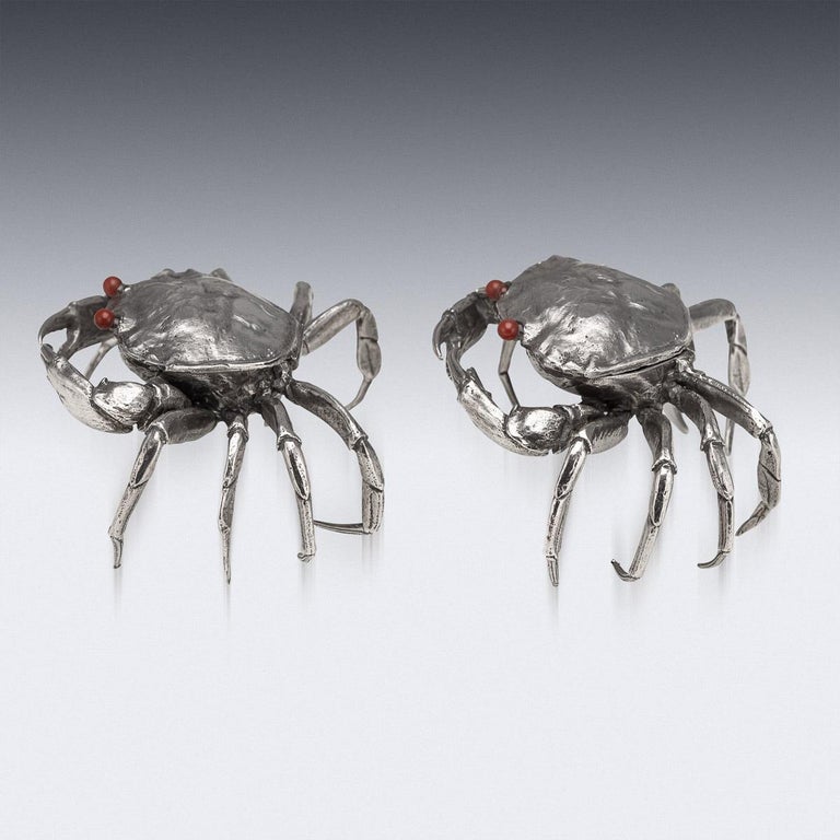 20th Century Italian Silver Plated Pair of Crab Shaped Salt Dishes, c ...