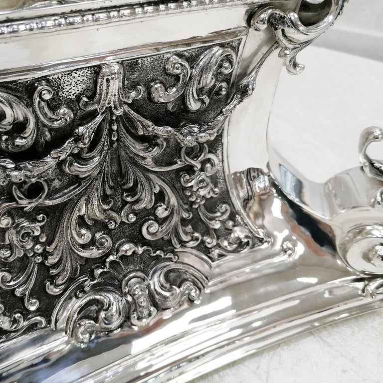 20th Century Italian Silver Table Clock Barocco revival For Sale at 1stDibs