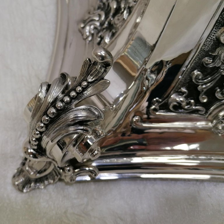 20th Century Italian Silver Table Clock Barocco revival For Sale at 1stDibs