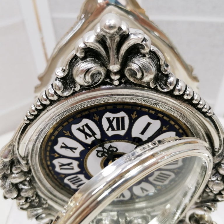 20th Century Italian Silver Table Clock Barocco revival For Sale at 1stDibs
