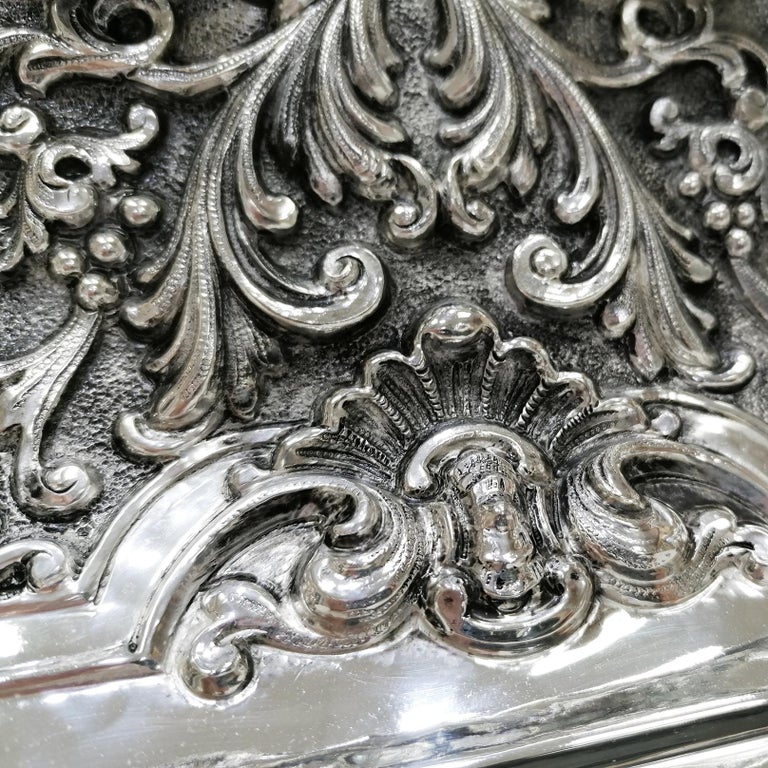 20th Century Italian Silver Table Clock Barocco revival For Sale at 1stDibs