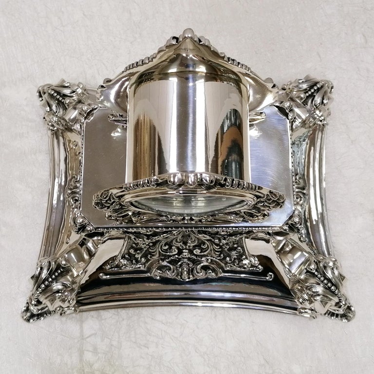 20th Century Italian Silver Table Clock Barocco revival For Sale at 1stDibs