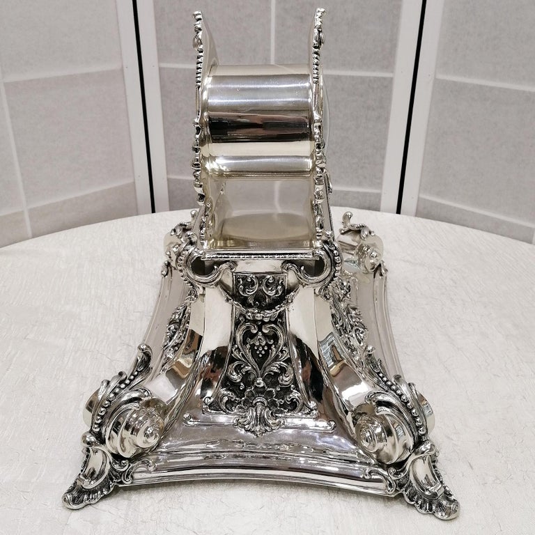 20th Century Italian Silver Table Clock Barocco revival For Sale at 1stDibs