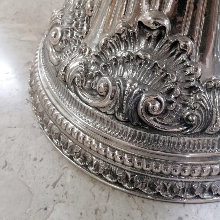 20th Century Italian Silver Table. Top is in brown Slab Fossil American ...