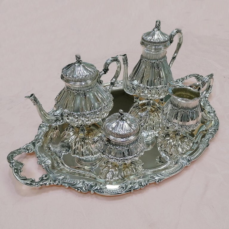 20th Century Italian Solid 800 Silver Tea-Coffeeset with Tray For Sale ...