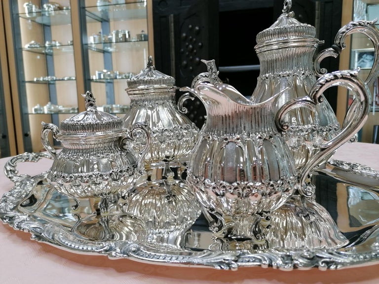 20th Century Italian Solid 800 Silver Tea-Coffeeset with Tray For Sale ...
