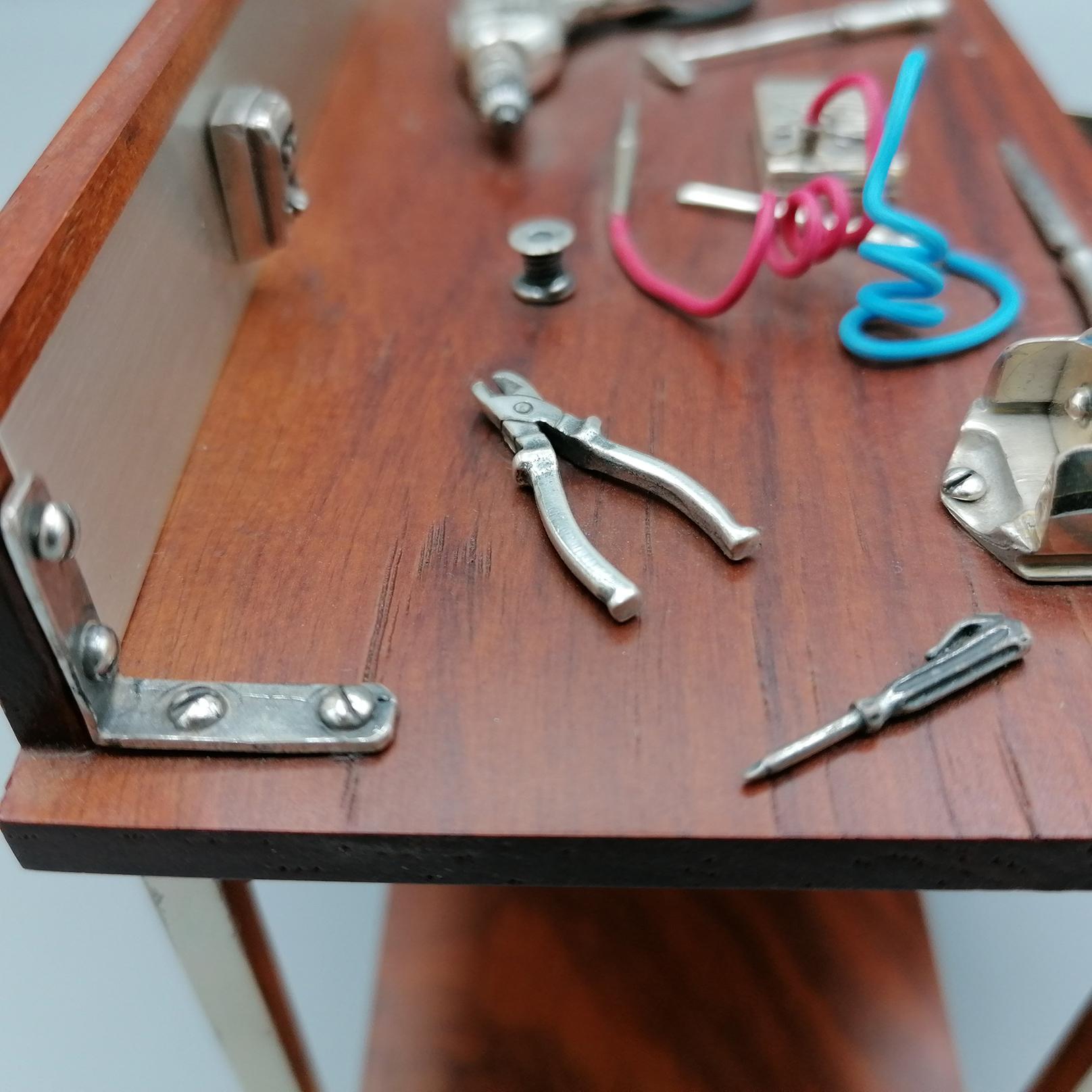20th Century Italian Solid Silver 800 and Wood Electrician's Workbench ...