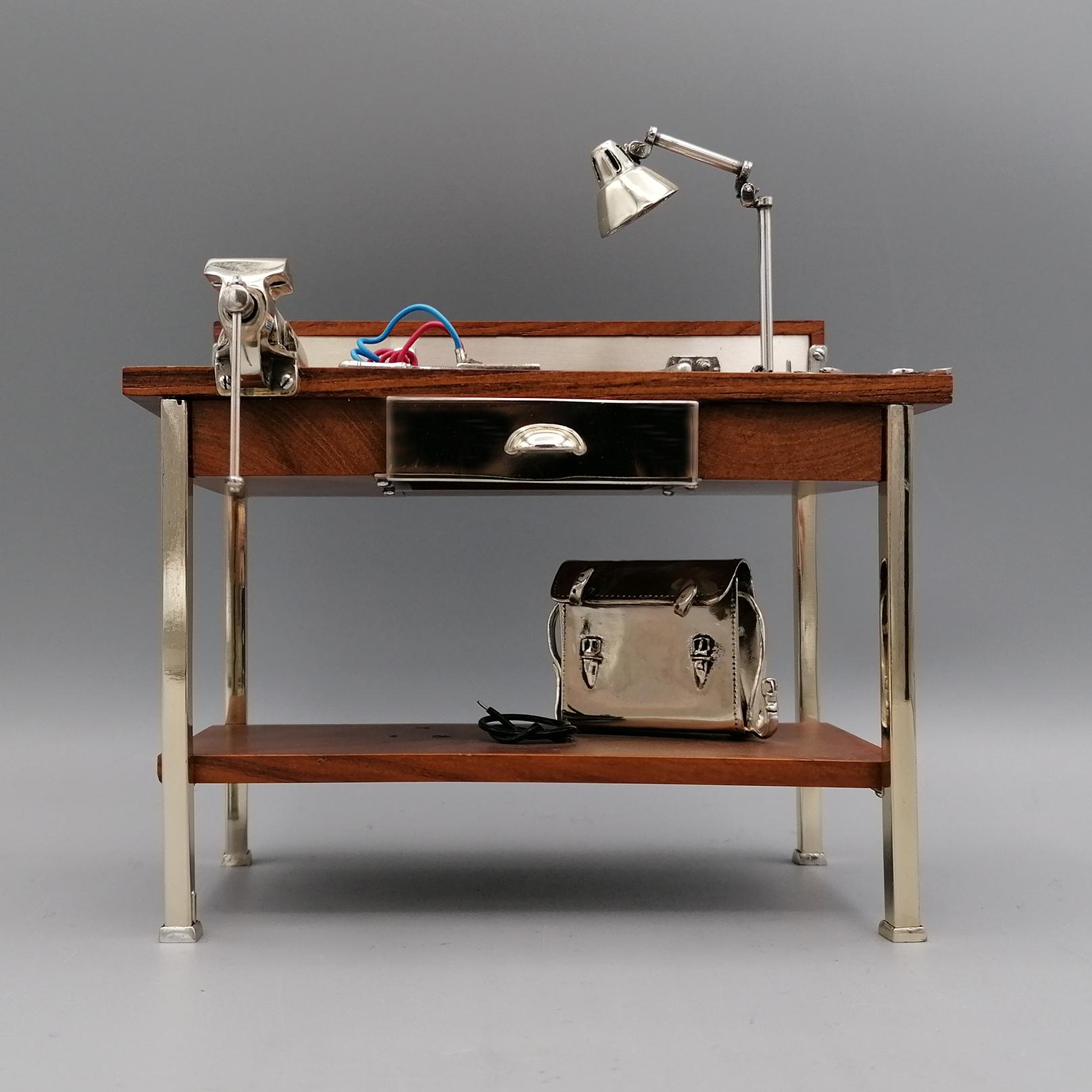 20th Century Italian Solid Silver 800 and Wood Electrician's Workbench ...