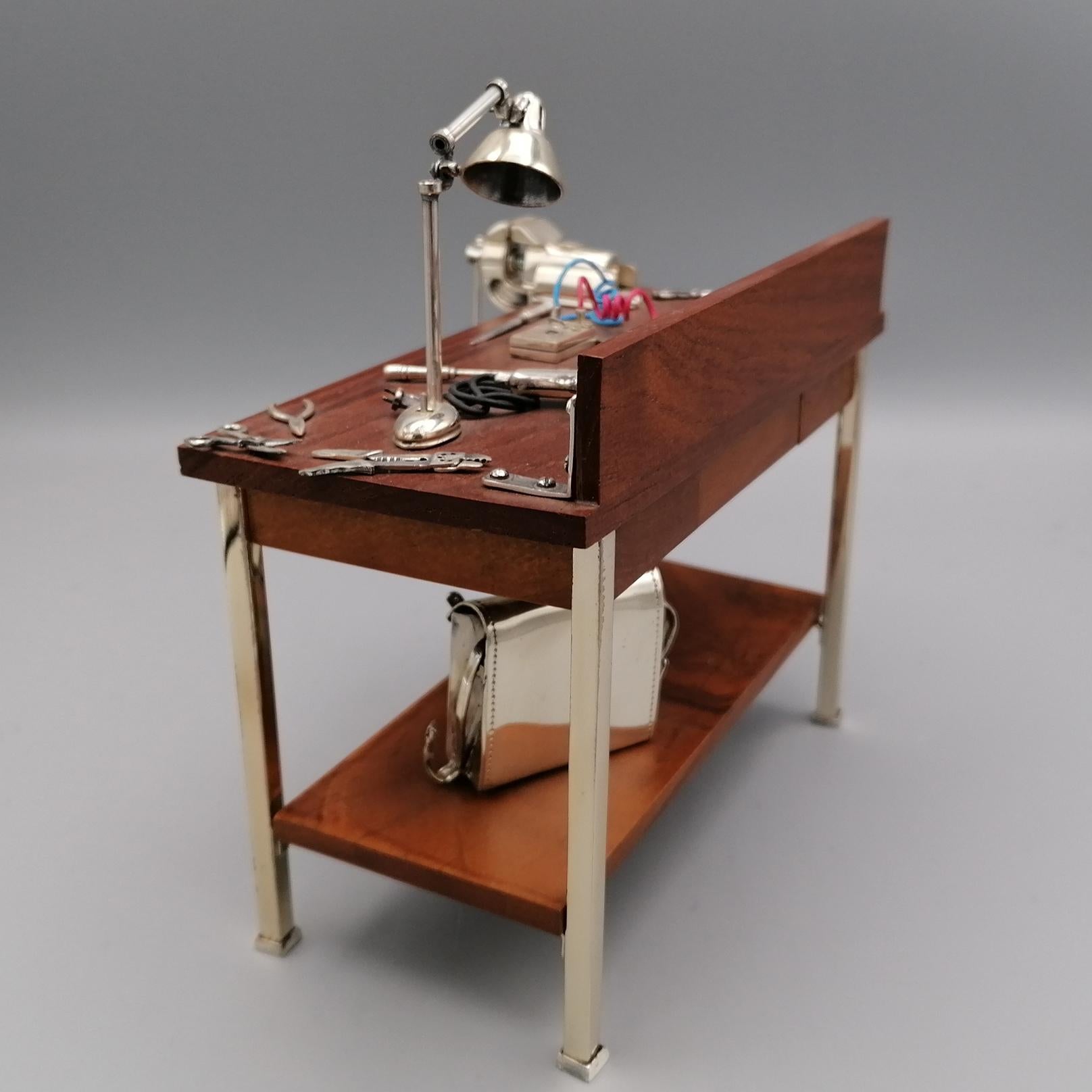 20th Century Italian Solid Silver 800 and Wood Electrician's Workbench ...