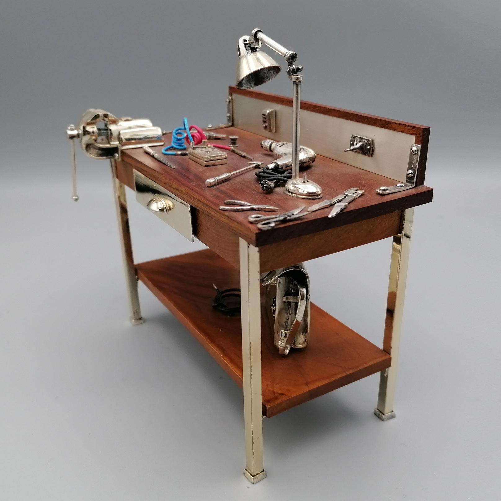 20th Century Italian Solid Silver 800 and Wood Electrician's Workbench ...