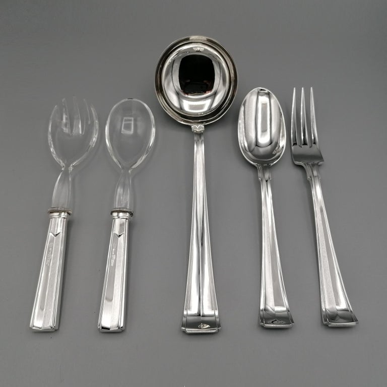 20th Century Italian Solid Silver Cutlery Set 77 Pieces "Art Decò" For ...